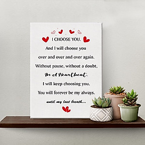 OEWD I Choose You and I Will Choose You Canvas Wall Art Poster Print Gift, Romantic Lovers Quote Painting Ready to Hang Home Decor (11.5" x 15")