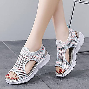 CsgrFagr Women's Over The Knee Boots Women Summer Mesh Beach Slip On Sport Hollow Casual Open Toe Flat Soft Bottom Breathable (Sky Blue, 7)