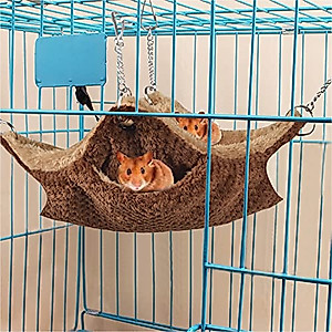 Petmolico 2 Pack Small Animal Hammock, 2 Layer Hamster Hanging Hammock and Warm Plush Tent Bed for Ferret Rat Guinea Pig Chinchilla, Brown