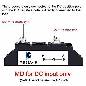 LCLCTC 12V 1 Way Diodes MD 55A(50Amp)-16;to Prevent Backfeed;Use Voltage Range:AC < 400VAC ;DC 3-1000V;Used in photovoltaics, Solar Energy, Solar Panels 24V 48V Solar Diode Anti-Reverse