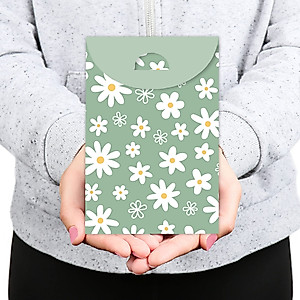 Big Dot of Happiness Sage Green Daisy Flowers - Floral Gift Favor Bags - Party Goodie Boxes - Set of 12