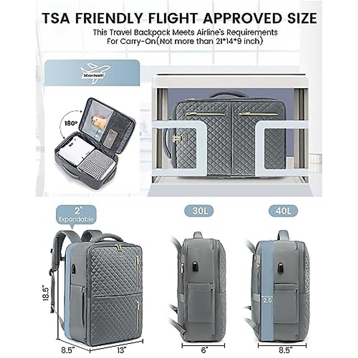 LOVEVOOK Carry On Backpack, 40L Airline Approved Travel Backpack for Women as Personal Item, Expandable 17 inch Laptop Backpack, Large Casual Daypack Waterproof Luggage Suitcase with Toiletry Bag