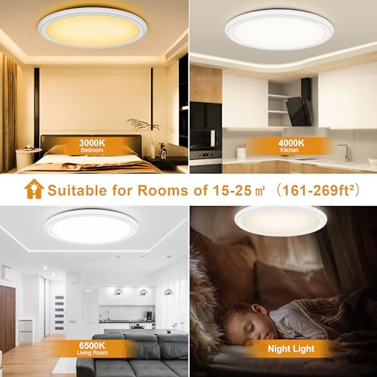 LEZOE RGB Led Flush Mount Ceiling Light Dimmable with Remote Control, 13Inch 24W 2400LM 3000-6500K RGB Color Changing Light Fixture, Round Ceiling Lamp for Living Room Bedroom Kids Room Party Festival