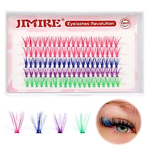 Colored Lash Clusters Individual Eyelashes 100Pcs DIY Eyelash Extensions 4 Colors Pink Lashes 14mm 3D Effect Individual Eyelashes Clusters Natural Look CC Curl Wispy Extension Reusable Pack by JIMIRE