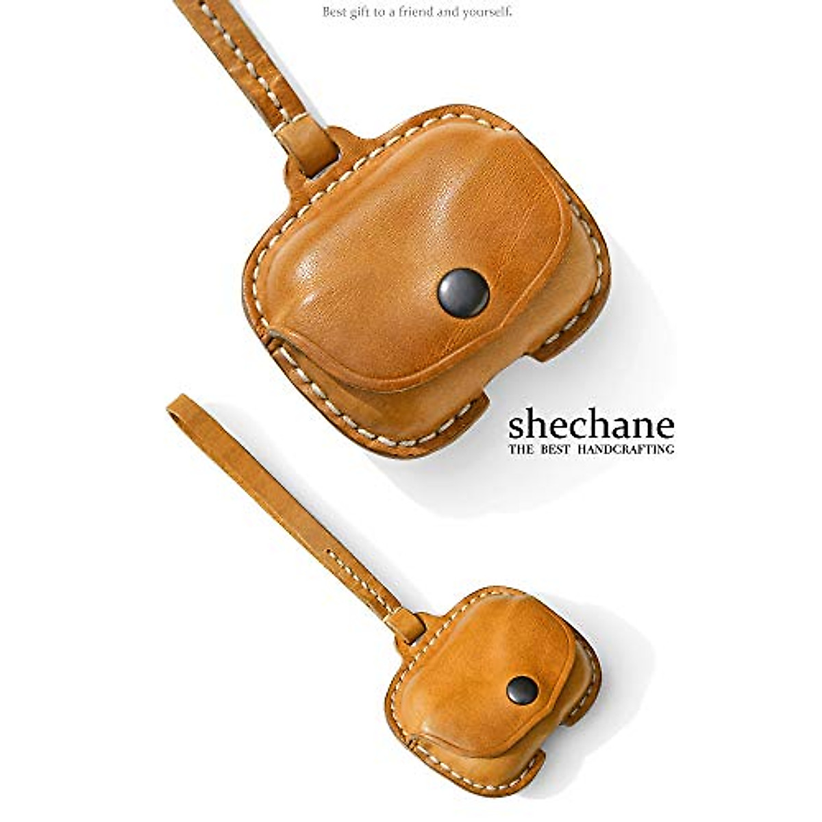 Shechane Leather Airpods Pro 1st/2nd Generation Protective Case Cover Earbud Case Airpod Strap String Compatible with Airpods Pro Wireless Charging Case, Yellow