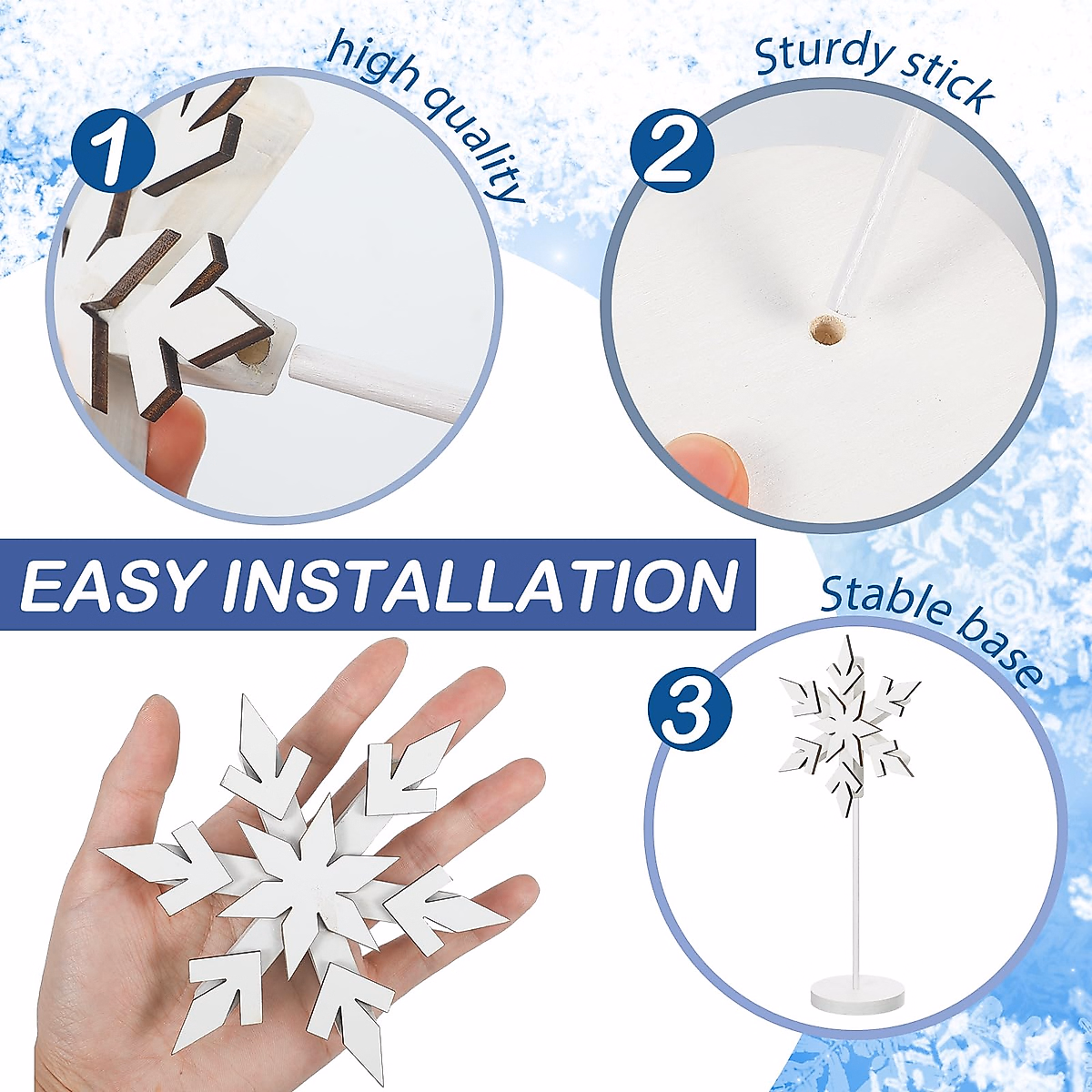 Soaoo 3 Pcs Christmas Snowflake Decorations Wooden Snowflakes Tabletop Decor White Winter Snowflake Table Sign Xmas Tall Standing Wood Block Snowflake Centerpieces for Tables Shelf Mantel Indoor Decor