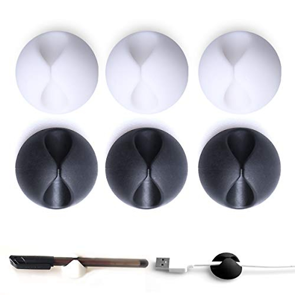 Cable Clips Organizer for Phone Charging Cable, Cable Holder Desktop,Cord Clips for Computer,Charging Cable,USB Cable,Mouse,Headphone Cable,Office, Nightstand,Table,Cubicle,ect.(3 Black+3 White)