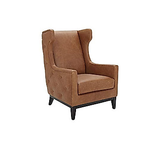 Amazon Brand – Stone & Beam Rosewood Button-Tufted Leather Wingback Accent Chair, 30"W, Cognac