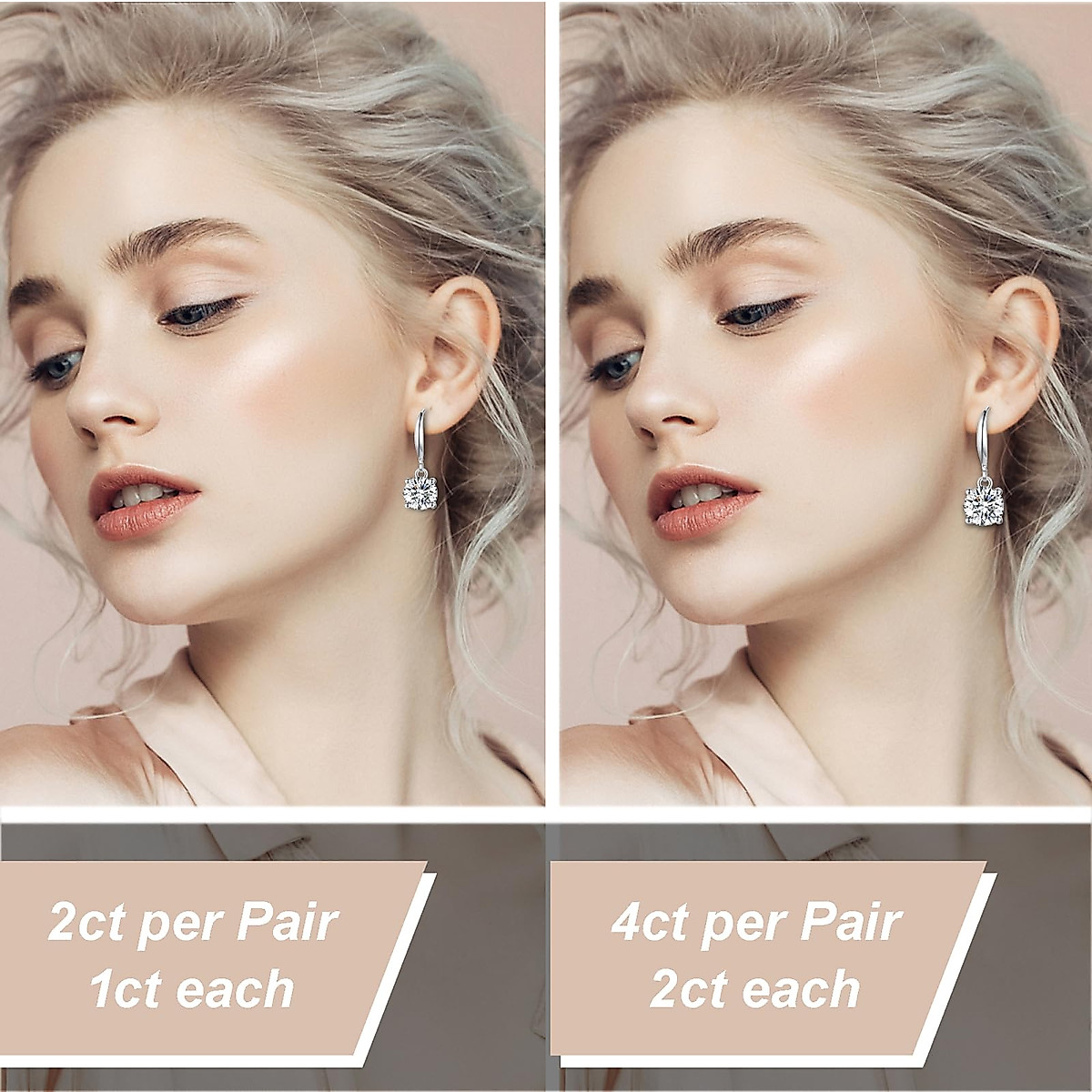 2-4CT Moissanite Dangle Earrings, 4P DF Color Ideal Cut Simulated Diamond 925 Sterling Silver Earrings for Women with Certificate of Authenticity (4CT)