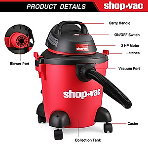 Shop-Vac 5 Gallon 2.0 Peak HP Wet/Dry Vacuum 90671 Genuine Type H 5-to-8-Gallon High-Efficiency Disposable Collection Filter Bag 4 Pack