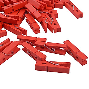 BronaGrand 100pcs Mini Red Wooden Utility Paper Clip, Clothespins Clip, Clothes Line Clips,Photo Clips