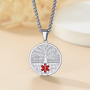 Custom4U Medical Alert Necklace for Women Men Personalized Stainless steel Medical ID Tag Pendant with Free Engraving