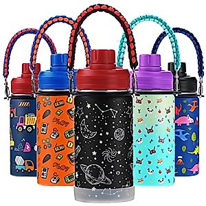 WEREWOLVES 14 oz Kids Water Bottle with Boot, Vacuum Insulated Stainless Steel Wide Mouth Metal Bottle for Girls, Boys, School - LeakProof Spout Lid, Stars