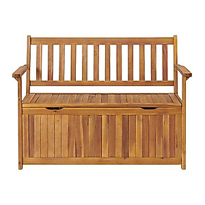 47"W Acacia Wood Outdoor Storage Bench - Perfect for Storing Blankets, Cushions or Toys - 100% Weather Resistant Wood - Perfect for Modern Garden Setting - Outdoor Furniture, Patio Bench, Garden Bench
