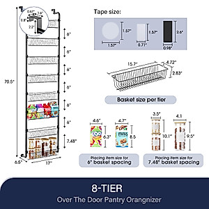Goovilla Over The Door Pantry Organizer, 8-Tier Pantry Organization and Storage, Metal Hanging Spice Rack for Pantry Door, Kitchen, Laundry, Bathroom Organization, Back of Door Seasoning Rack, Black