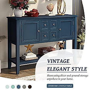 Anwick Buffet Sideboard, Wood Storage Cabinet, Console Table with Storage Shelf, 4 Drawers and 2 Cabinets, Wood Buffet Server for Living Room Kitchen Dining Room (Navy)