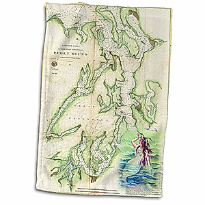 3D Rose Print of Vintage Nautical Puget Sound Map TWL_214252_1 Towel, 15" x 22"