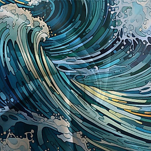 LITINGZHILONG Big Wave Bed 3-Piece Set Japanese Ocean Boat Japan Mount Fuji Ocean Wave Sunset Sun Asian Art Room Bedroom Bed Personalized Japanese Style Theme Bed Quilt Cover Twin