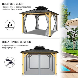 10-ft x 12-ft Gazebo Netting Replacement,Universal 4-Panel Mosquito Netting for Gazebo with Zippers(Only Netting)-Grey