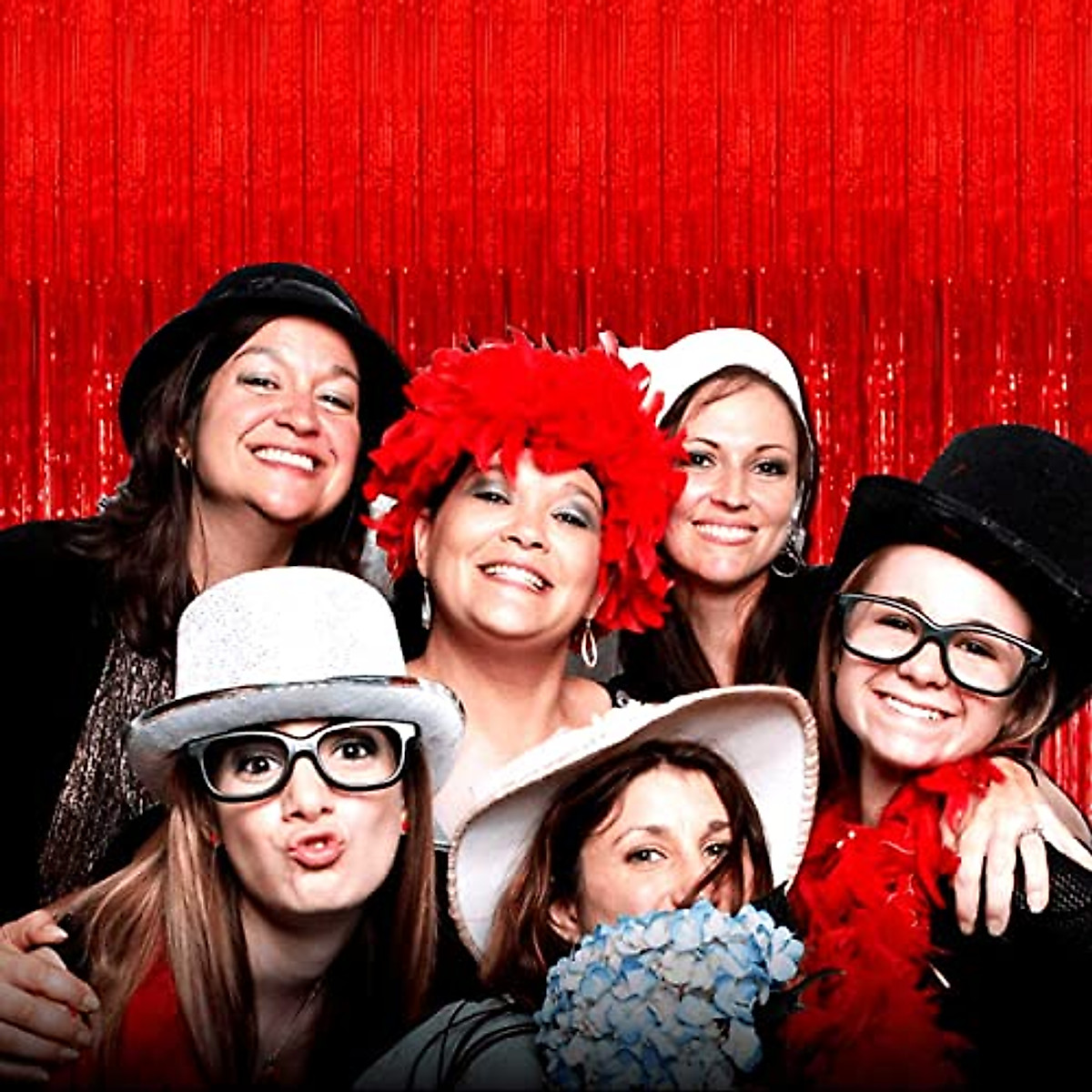 8 Pack Red Tinsel Foil Fringe Curtain Backdrop, 3.28Ft x 8.2Ft Metallic Streamers for Photo Booth Birthday Wedding Bridal Shower Bachelorette New Year Party Thanksgiving Christmas Decorations