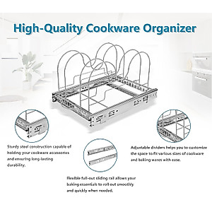 TQVAI Pots and Pans Organizer, Expandable Pot Lid Holder, Kitchen Under Cabinet Organizer for Cutting Board/Cookware/Baking Sheets - Cabinet Request at Least 12.5" W x 18.25" D x 13.5" H