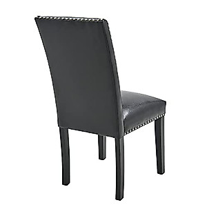 MODERION Parsons Dinning Chairs Set of 2 with Nail-Heads Trim, Faux Leather Kitchen Accent Side Upholstered Seat, Solid Wood Legs, 39'' x 25'' x 19'', Holds Up to 300 Lbs, Assembly Black, CY-1122-BK