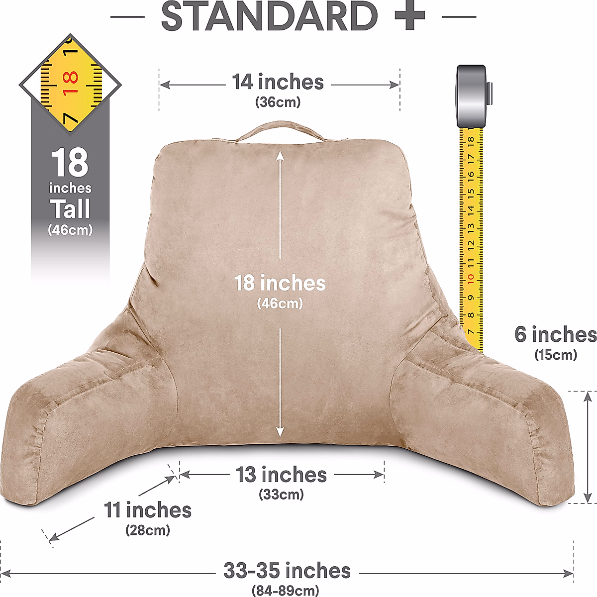 Husband Pillow Combo - Backrest Pillow with Arms : Standard Taupe & Lap Desk Bed Tray : Grey - Aspen Memory Foam Reading Pillows for Bed & Laptop Bed Tray Table