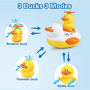 iPlay, iLearn Duck Bath Toy for Toddlers 1-3, Baby Electric Bathtub Water Spray Toy, Infant Fun Bathtime W/ 4 Shower Head Wind up Swim Duck, Stocking Gifts 12 18 Month 1 2 3 4 Year Old Kids Boys Girls