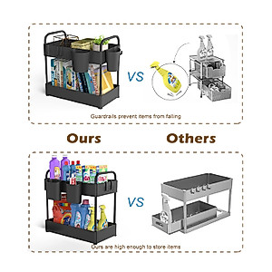 FURTIME Under Sink Organizer, 2 Tier Kitchen Under Sink Storage Bathroom Countertop Organizer with 6 Hooks 2 Hanging Cups and Anti-Foot for Bathroom Kitchen Spice Makeup Cosmetics Vanity Narrow Space