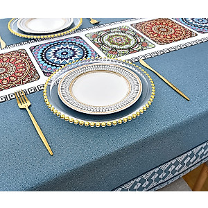 Zobesta Blue Vinyl Tablecloths Square Tablecloth Waterproof, Plastic-PVC Table Cloth Waterproof Table Cover Heavy Duty Vinyl Tablecloth for Kitchen Dinning Party (55 x 55 Inch, 4 Seats, Blue)
