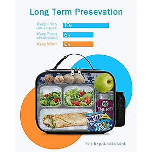 Lunch Bag for Women Men, Insulated Padded Lunch Box Container Reusable PU Leather Cooler Lunch Tote Bag with Detachable Handle and Side Pocket for Boys Girls Work, Travel, Picnic (Blue Grey Camo)