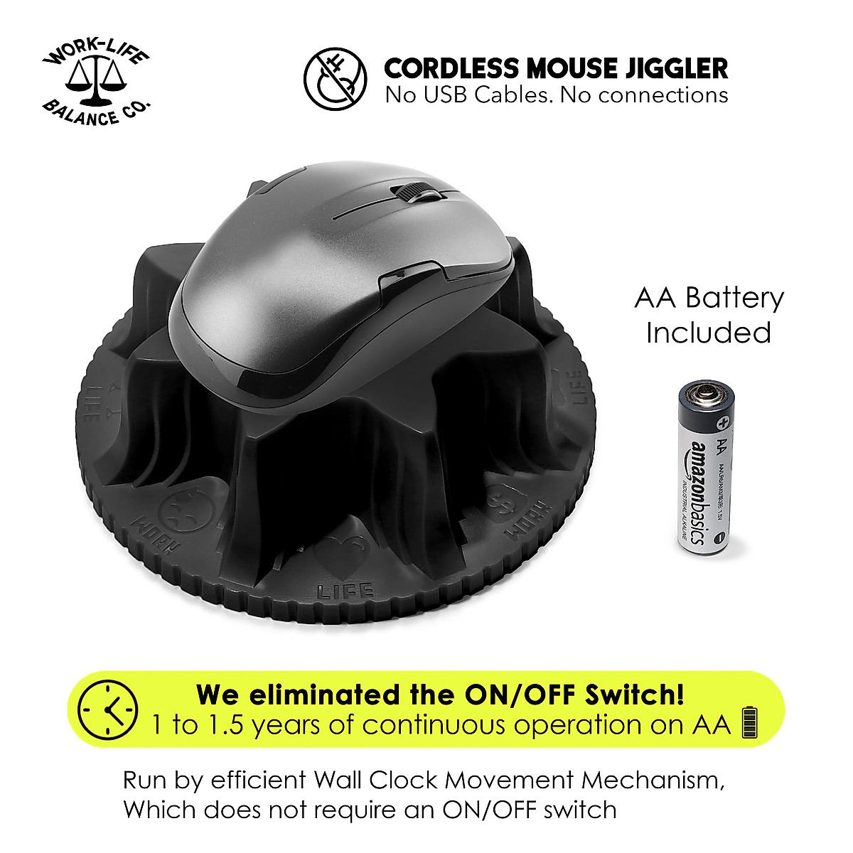Mechanical Mouse Jiggler Undetectable Device - No USB No Software Required, Keeps Mouse Moving and Computer Awake - Cordless and Wireless Mouse Mover Works for 12-24 Months on AA Battery