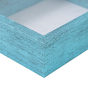 Muzilife 11x14 Shadow Box Picture Frame - 2.16" Interior Deep Wood & Glass Rectangle Display Case Ready to Hang Memory Box Baby Sports Memorabilia, Pins, Awards, Tickets, and Photos, Rustic Blue