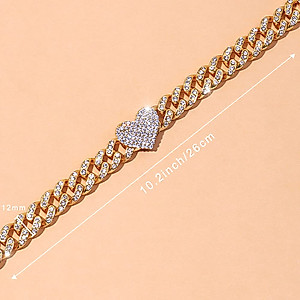 STONEFANS Heart Anklet Bracelet for Women Men Boy Girls, Shiny Rhinestone Iced Out Cuban Link Ankle Foot Jewelry Hip Hop Party Gifts