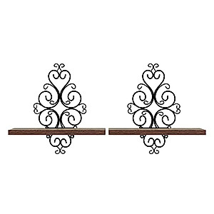 MEBRUDY Small Floating Shelves Set of 2 with Unique Victorian Style, Rustic Wooden Plant Wall Shelf for Bedroom, Living Room, Candle Sconce.