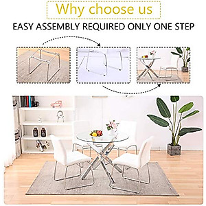 STYLIFING 3 Pieces Dining Room Table Set for 2 Round Clear Tempered Glass Top+2 White Faux Leather Kitchen Dining Room Table and Chairs Set for 2 Person Modern Kitchen & Dining Room Sets for Home