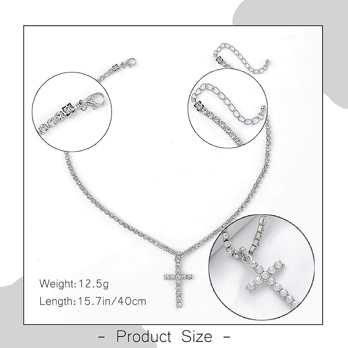 Gangel Silver Vertical Cross Tennis Necklace Glittering Chain Simple Fashion Pendant Exquisite Choker Jewelry with Rhinestone for Women (Pack of 1)