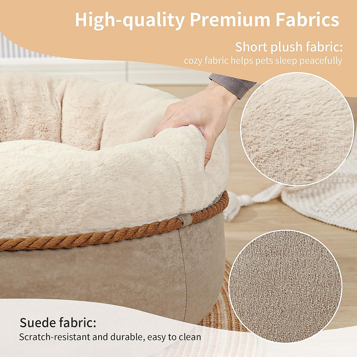 寵幸 Cat Beds for Indoor Cats - Donut Washable Small Pet Bed, 22 inches Anti-Slip Round Fluffy Plush Large Cat Bed, Warm and Thicked Dog Bed, Light Brown