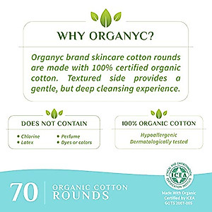Organyc 100% Certified Organic Cotton Makeup Pads – Natural Unbleached Makeup Remover Rounds (70 Count)