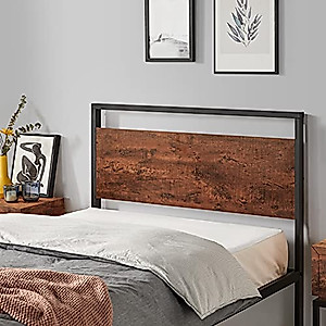 Yaheetech Twin Metal Platform Bed Frame with Rustic Wooden Headboard and Footboard, Single Country Bed for Boys& Girls, No Box Spring Needed/12 Inch Underbed Storage/No Noise/Easy Assembly, Mahogany