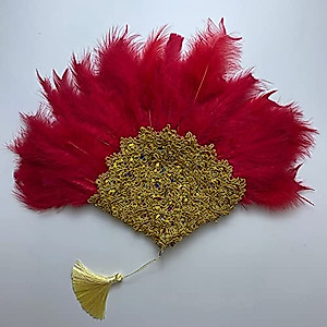 Msbfea Big Size Design African Orange Feather Fan Ladies Wedding Feather Fan for Bride Double Side Feather Nigerian Flower - 35cmx45cm Color 925