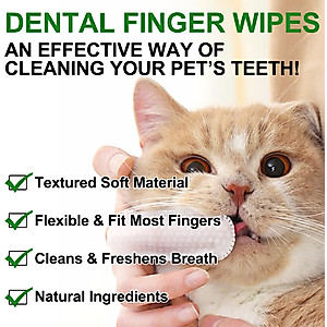RSGRT Pet Teeth Cleaning Wipes for Dogs & Cats, Finger Dog Dental Wipes, Breath Freshener Dog Teeth Cleaning Wipes, Dog Tooth Brushing Kit Help Wipe Away Plaque & Tartar (50pcs)