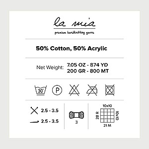 8 Balls La Mia Crown Yarn, Total 7.05 Oz (200 gr), Each 0.88 Oz (25 gr), 800 mt (874 yds), Knitting and Crocheting, 50% Cotton and 50% Acrylic, 2 Weight Fine Yarn, Pink L901