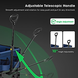 VIVOSUN Collapsible Folding Wagon, Outdoor Utility with All-Terrain Wheels, Adjustable Handle, Cup Holders & Side Pockets, for Camping, Shopping, Garden, 210Lbs Capacity, Blue