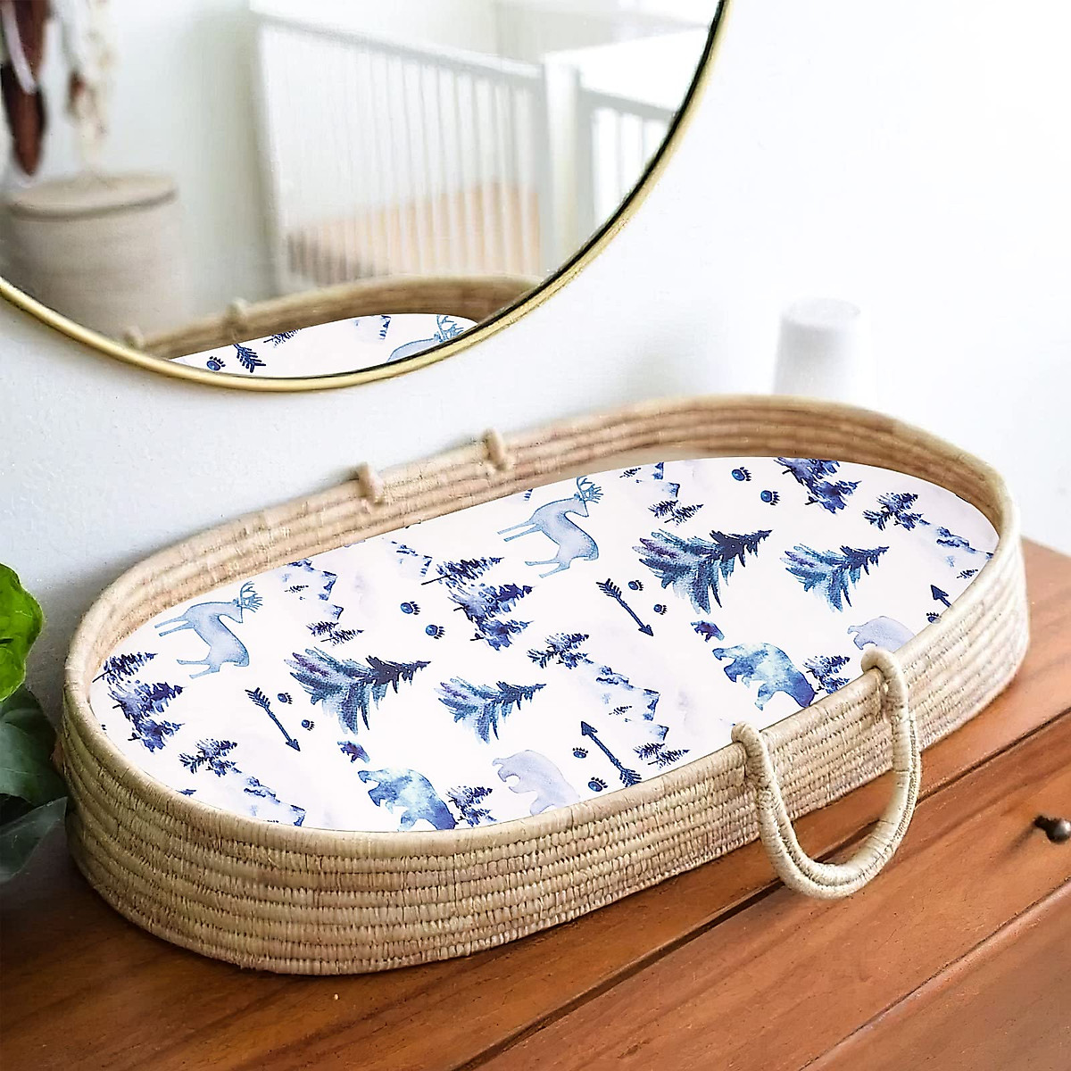 Pea Pod Bassinet Sheets Set 2 Pack for Baby Boy Girls, Soft Jersey Knitted Fitted Sheets for Cradle or Bassinet Pad Oval Rectangle and Hourglass Bassinet Mattress, Woodland Animal