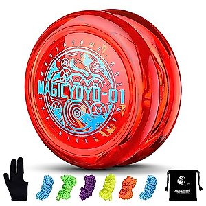 MAGICYOYO D1 GHZ Responsive Yoyo for Kids, Professional Looping Yoyo for 2A Trick, Beginner Yoyo with 6 Replacement Yoyo Strings, Yo-Yo Glove, Yo Yo Bag (Crystal Red)
