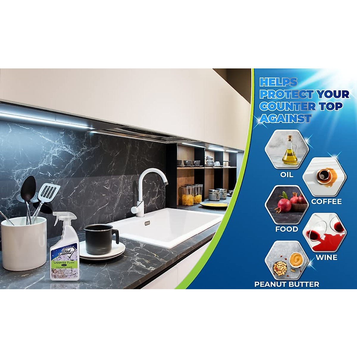 Black Diamond Stoneworks GRANITE PLUS! 2 in 1 Cleaner & Sealer for Granite, Marble, Travertine, Limestone, Ready to Use! (1-Quart) AND Granite Polish Preserver: Wax & Protectant – (1 Pint)