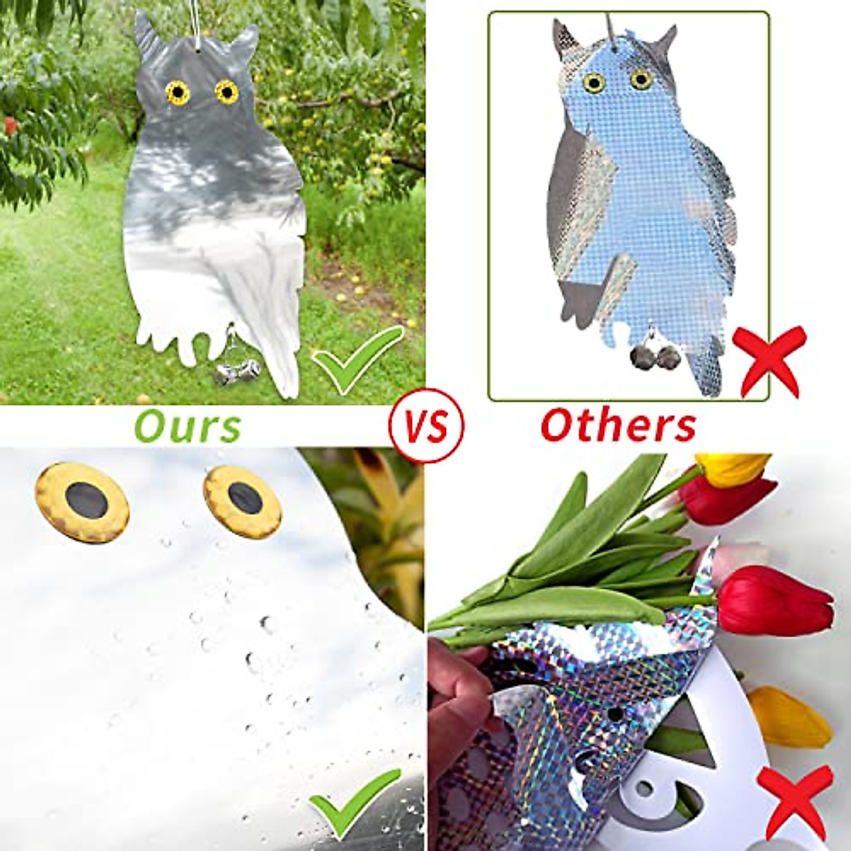Bird Scarer Devices 16inch Hanging Reflective Fake Owl for Home and Garden - 2 Pack