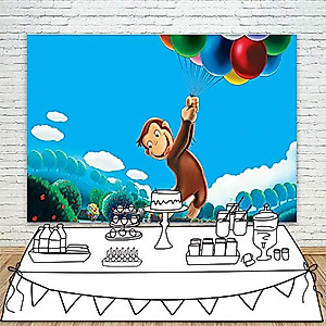 JMING Curious George Backdrop for Birthday Party Supplies 7x5ft Vinyl Curious George Photography Background for Cake Table Wall Banner Bedroom Decor Photo Booth Video Props