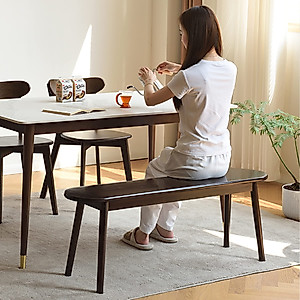 Cttasty Entryway Bench, Solid Wood Dining Bench, Midcentury End of Bed Bench w/Rounded Corner, Outdoor Bench w/Robust Construction, Bedroom Bench, 10.24" W x 17.72" H（Walnut 39.4inches）